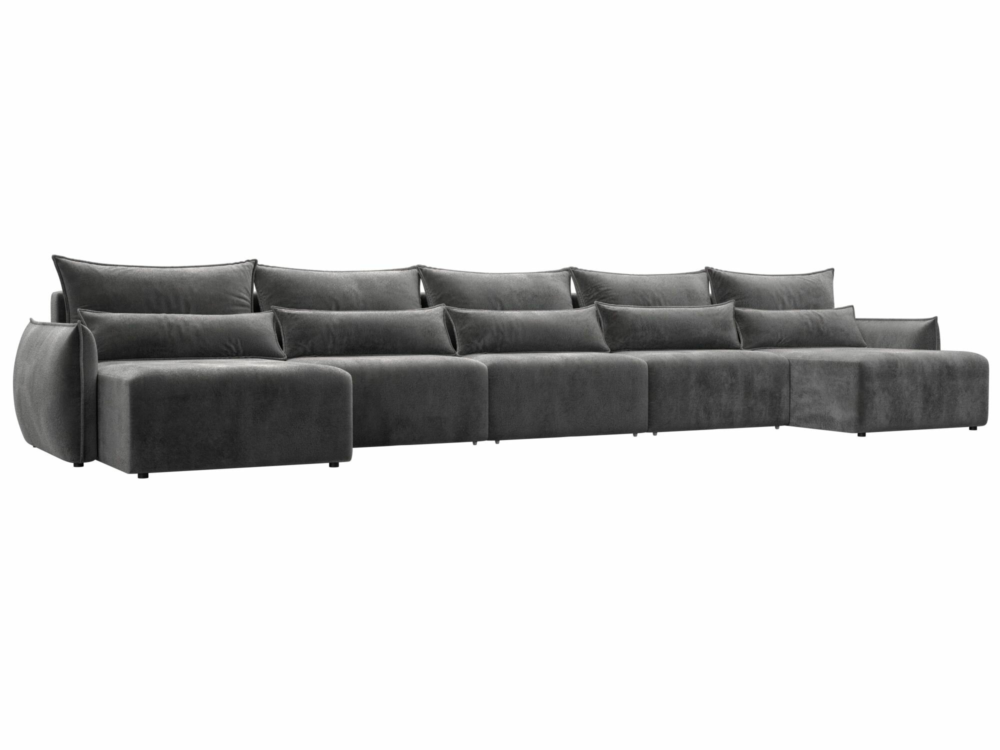 Диван п-образный Luna НПБ МегаЛонг, велюр, 518x160x96, серый