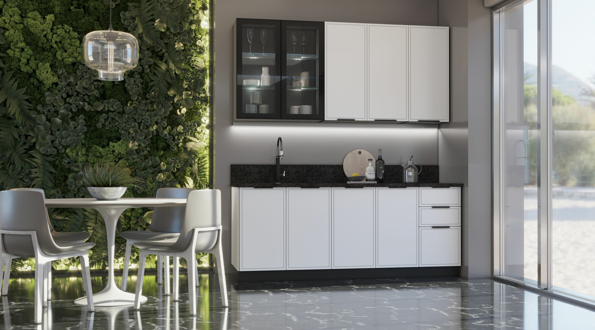 Кухня Николь 2,0/900м (Холст белый) (Кастилло темный) (Миф)