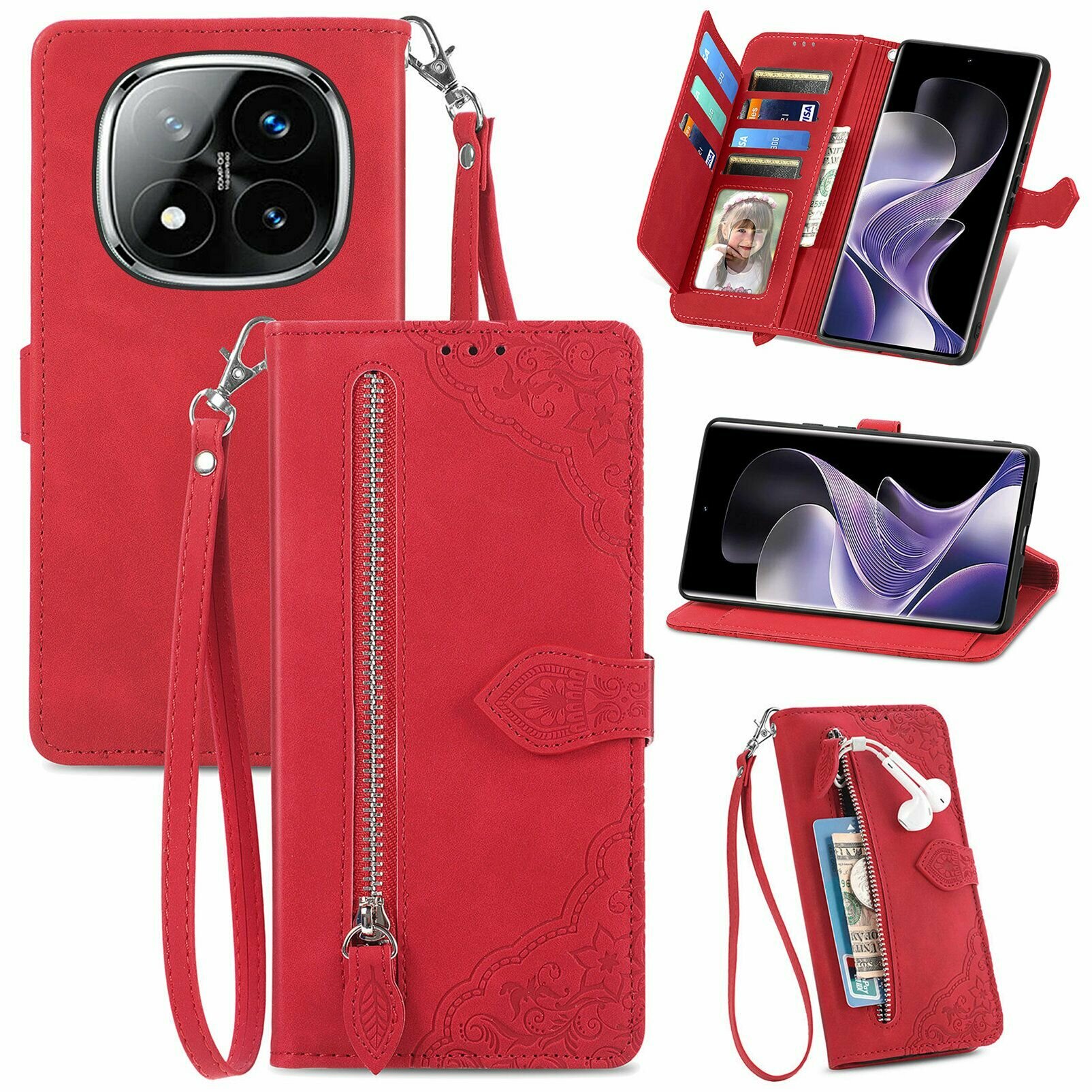 Чехол книжка для Xiaomi Redmi Note 14 Pro 4G кошелек на молнии Чехлы для мобильных телефонов