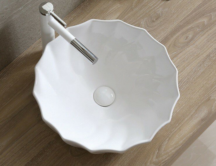 Раковина CeramaLux N 9073, накладная, фаянс, белая, без сифона, 45х17 см