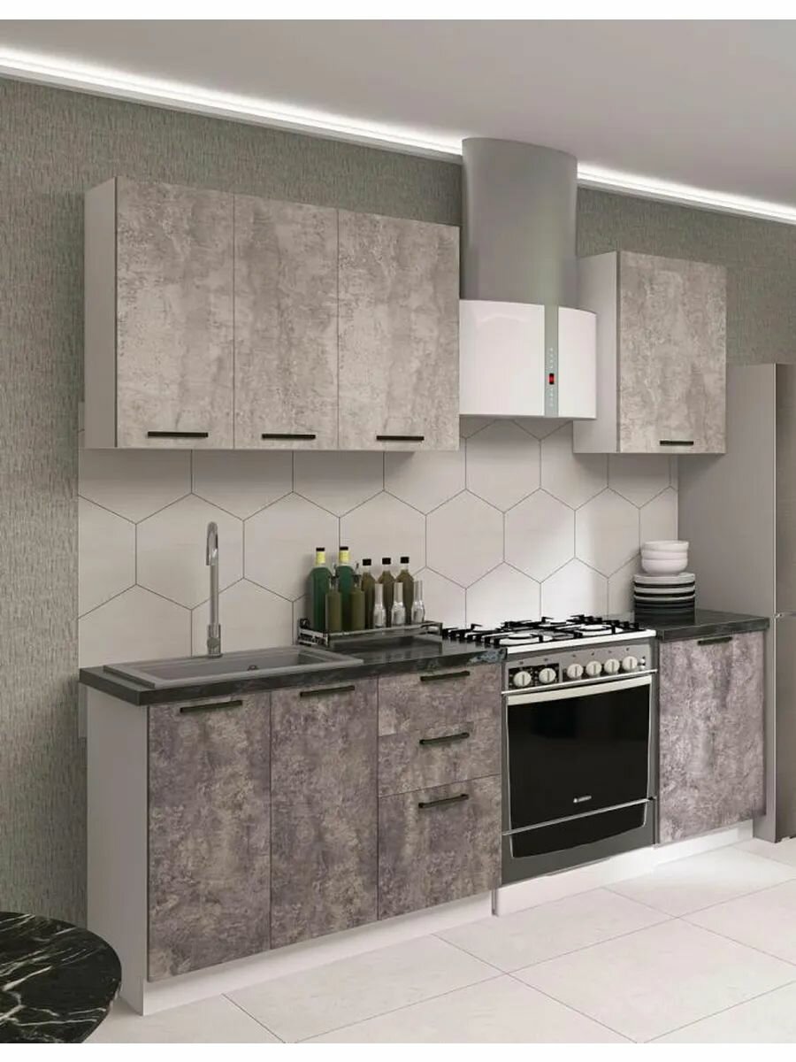 Кухонный гарнитур Урбан 1.5 м, мебель для дома и кухни, Белый / Цемент светлый / Цемент темный