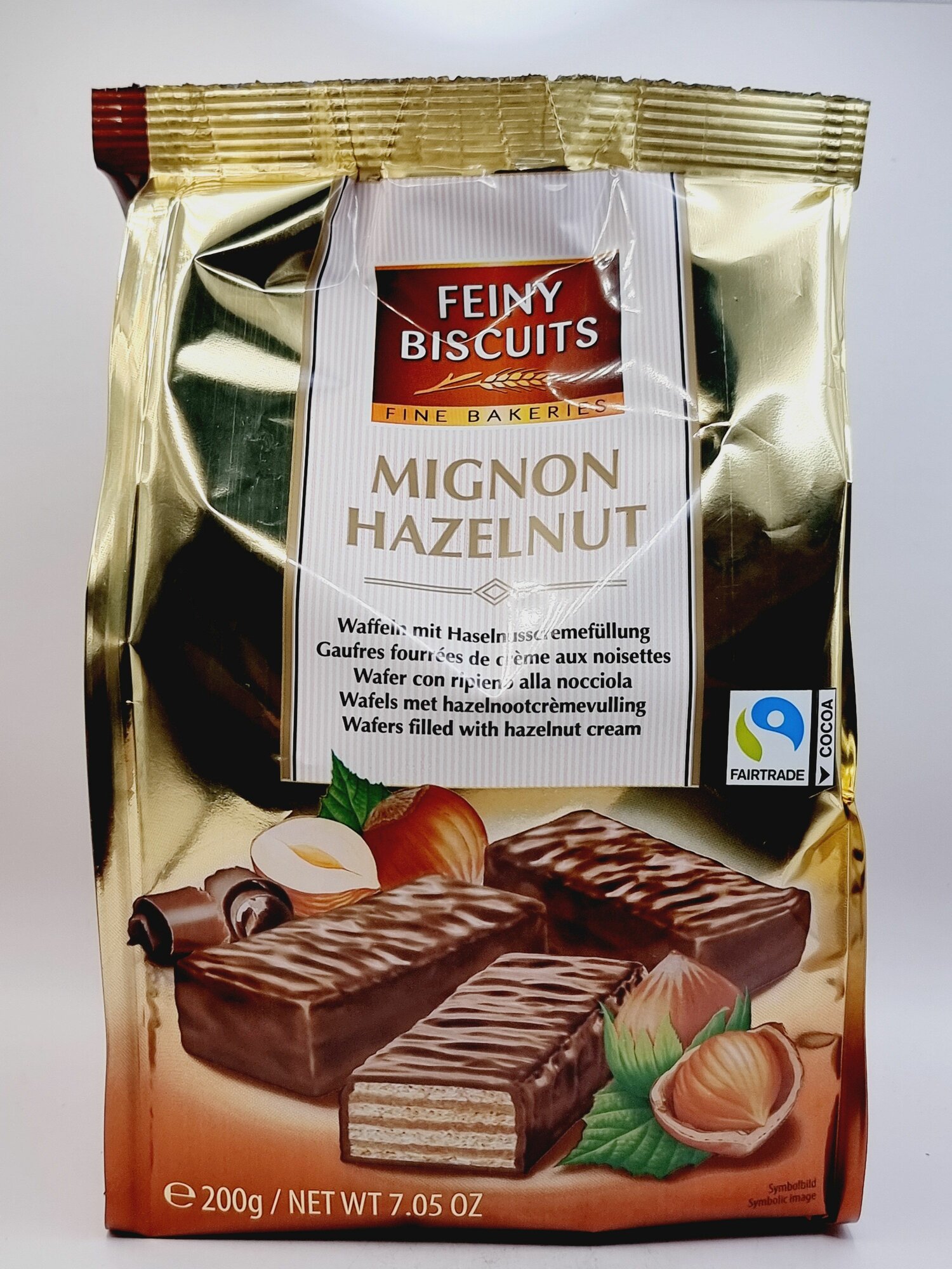 Вафли Feiny Biscuits Миньон с начинкой из орехового крема 200 г (Италия)