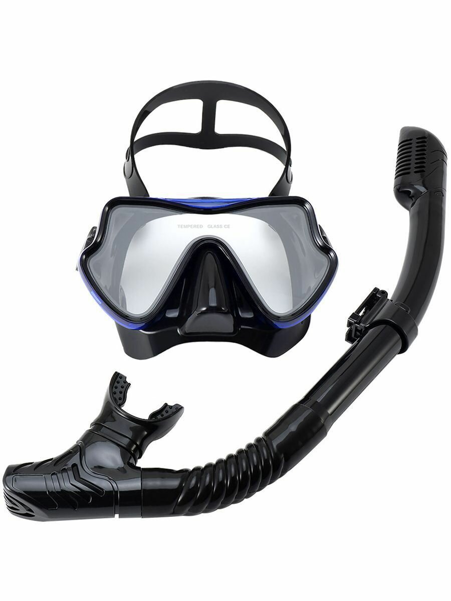 Маска для плавания, дайвинга и снорклинга с трубкой, набор для купания, взрослая, черно белый цвет, комплект.
