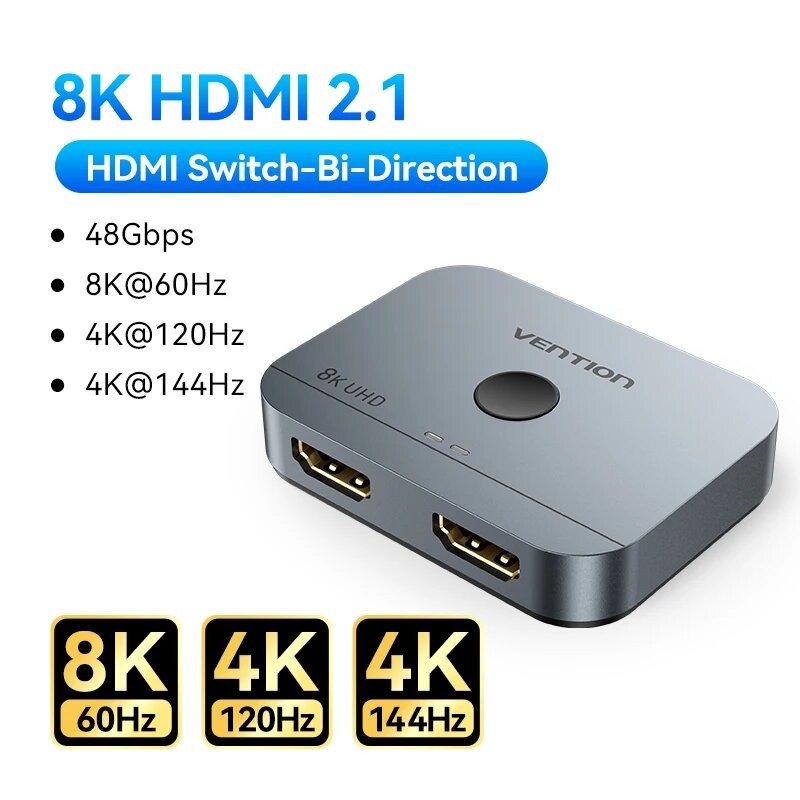 Vention HDMI 2.1 Переключатель 8K 2 в 1 HDMI 2.1-Grey