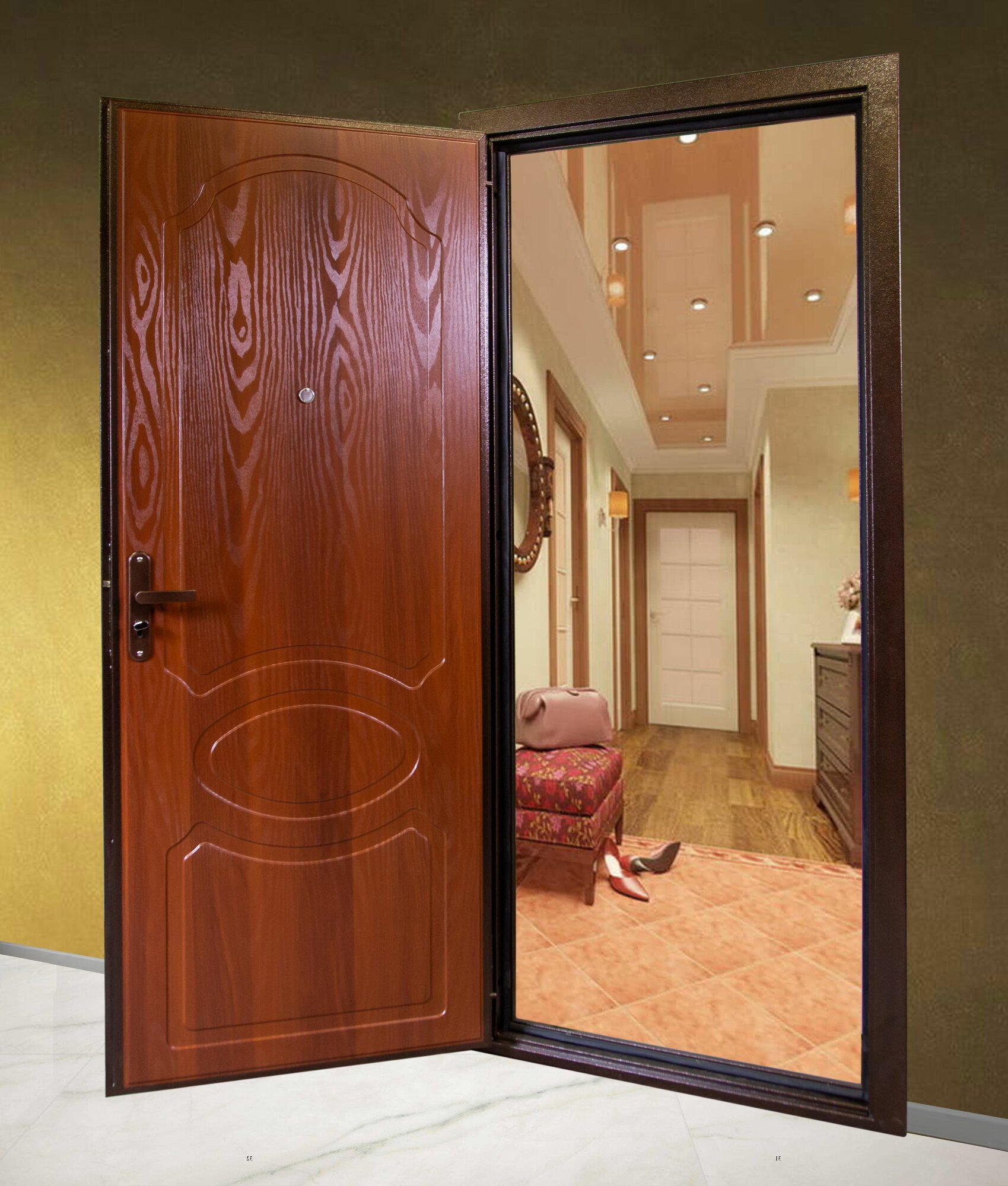 Дверь входная DOORBET "ДяДя ФеДя" левое 2050*960 Антик медь/МДФ Итальянский Орех