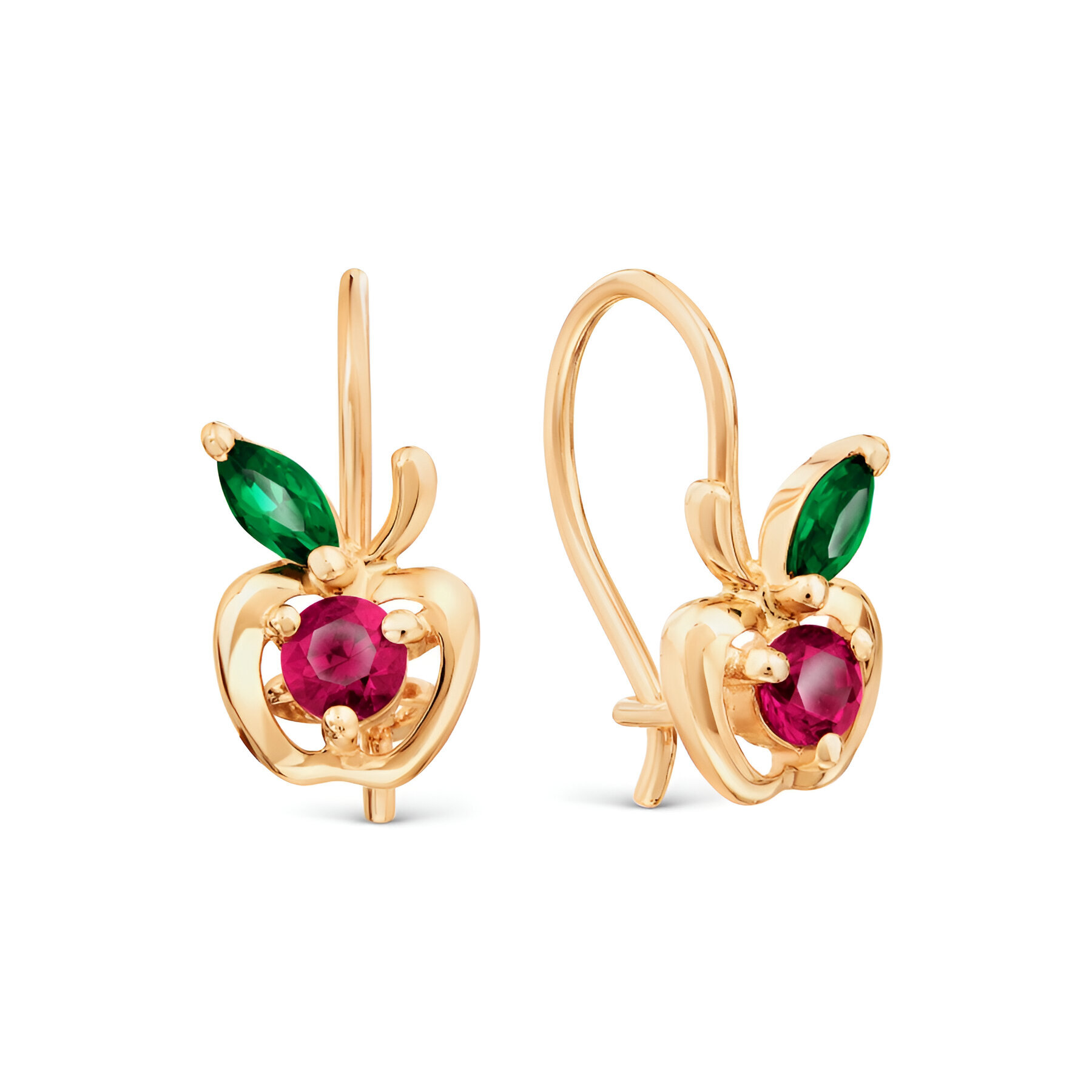 Серьги, красное золото, 585 проба, финифть, фианит