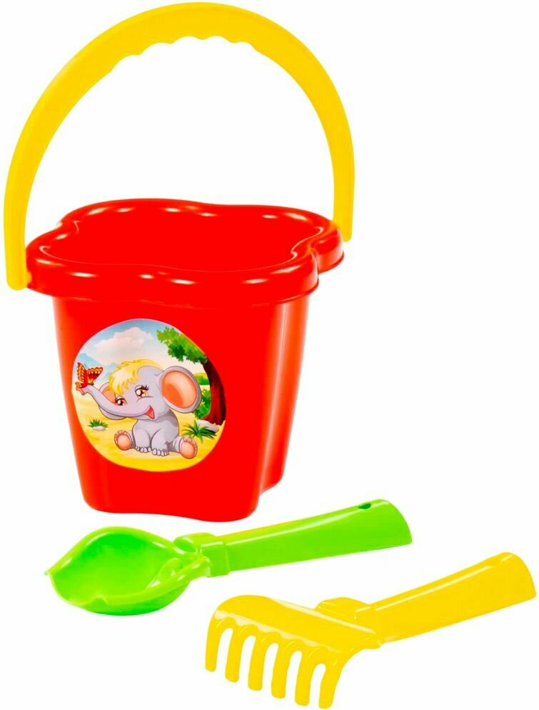 Песочный набор №24, в комплекте ведро, лопатка и грабли, детские пластиковые игрушки для песочницы