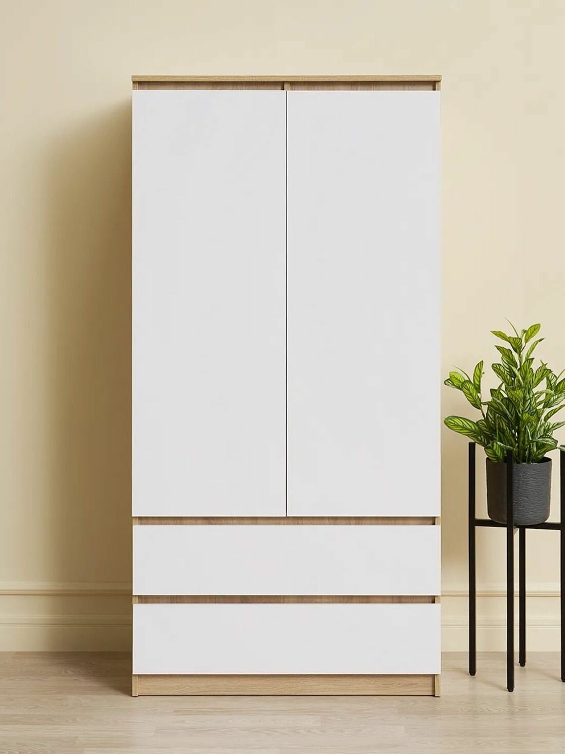 Шкаф 2-х створчатый комбинированный 0,9 "Челси" Белый глянец холодный/Дуб сонома