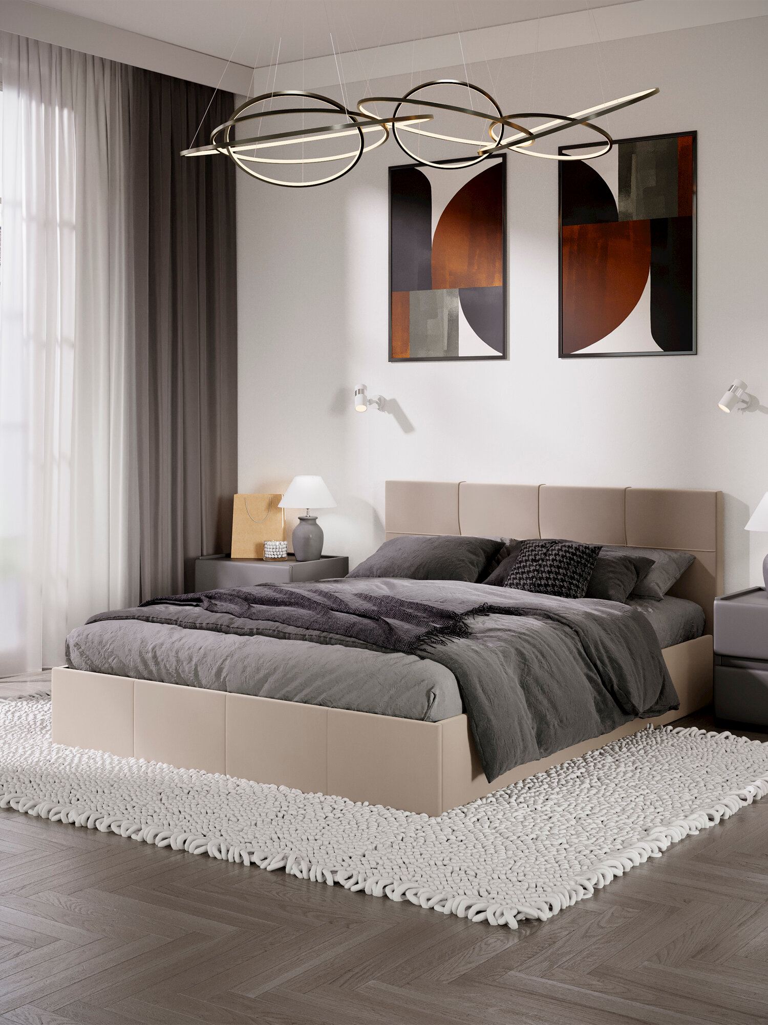 Кровать двуспальная 160х200 см, с ПМ Лора ( Велюр Confetti Cream)