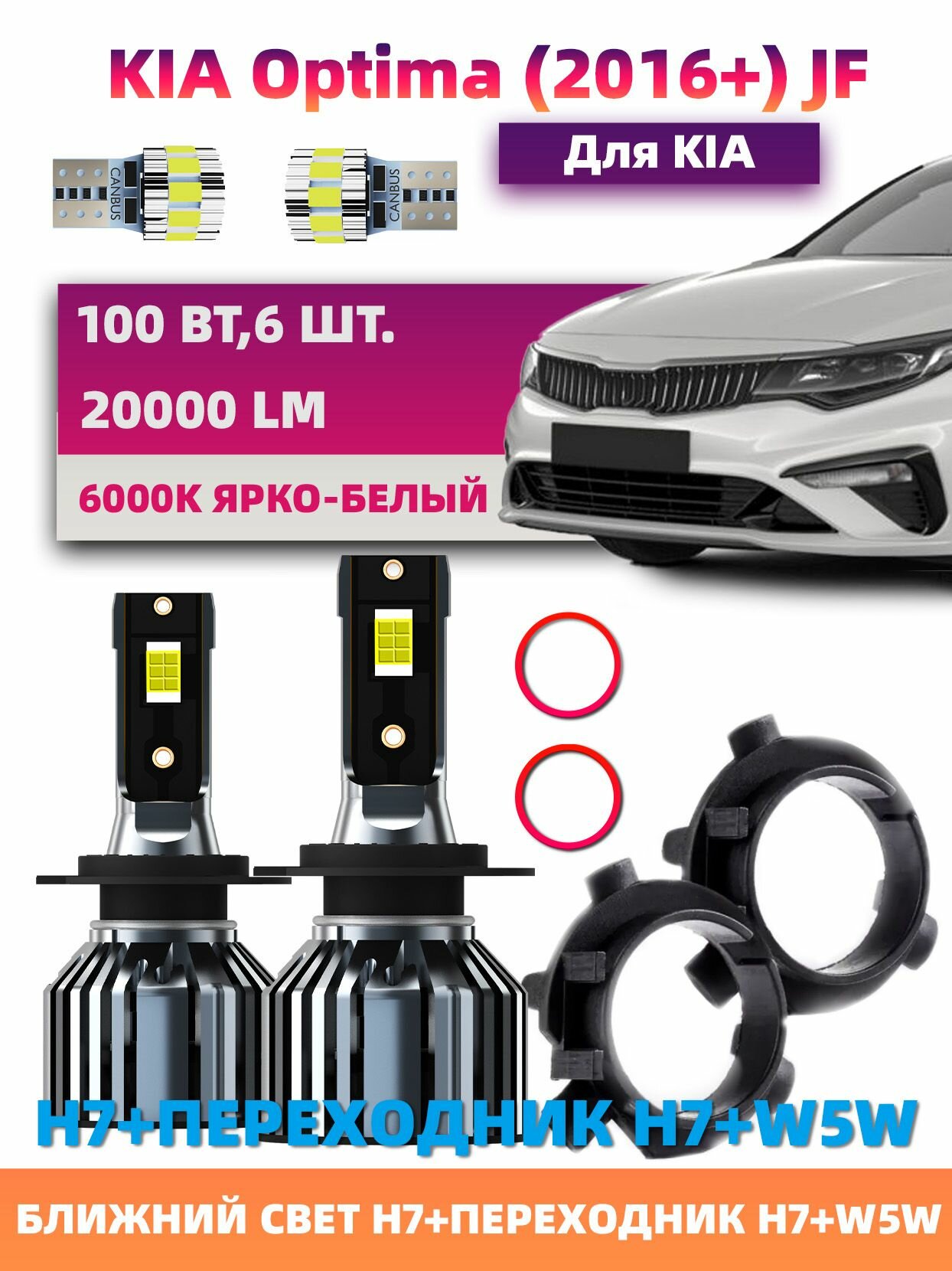 Светодиодная автомобильная лампа для фары для KIA Optima (2016+) JF Ближний свет H7+W5W/T10