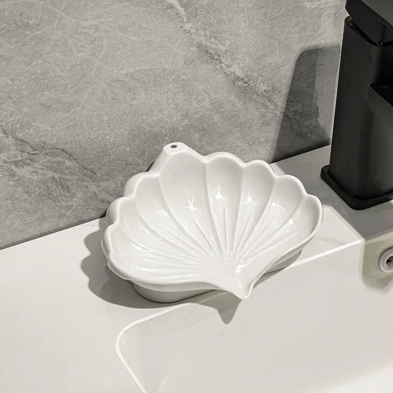Пластиковая мыльница в форме ракушки white-1PC