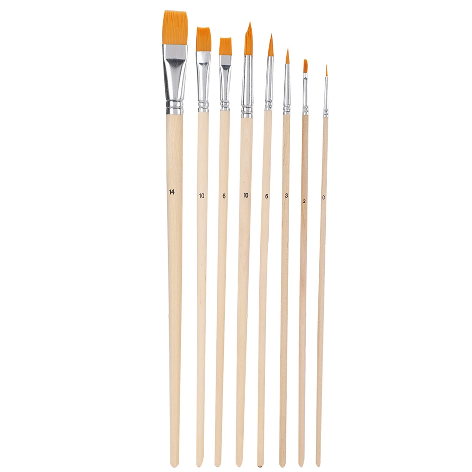 8pcs Flat Paint Brushes Set Nylon Hair Wooden Handle for Watercolor Acrylic Gouache Oil Painting