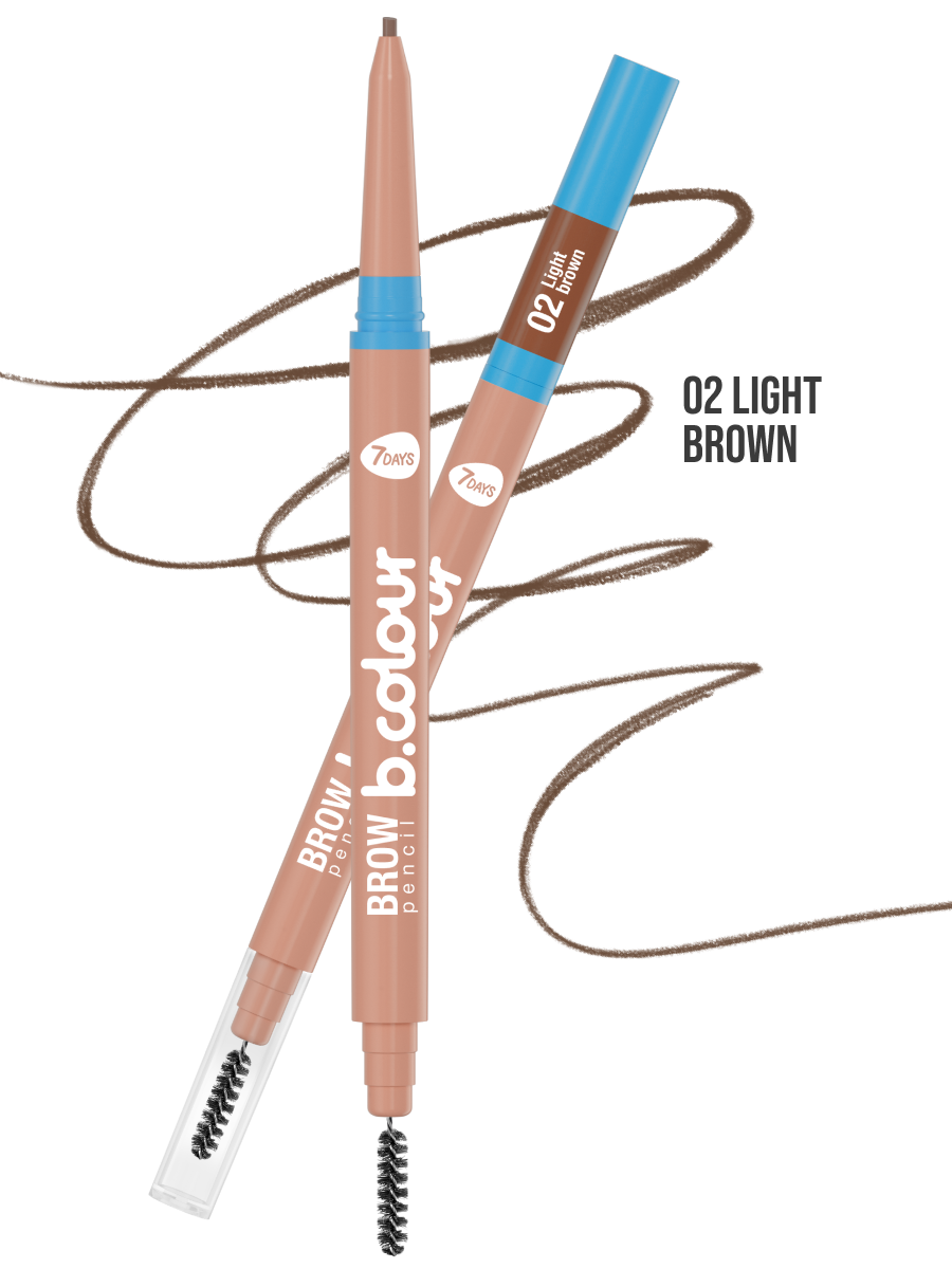 7DAYS Карандаш для бровей автоматический коричневый с щеточкой B.COLOUR 02 LIGHT BROWN