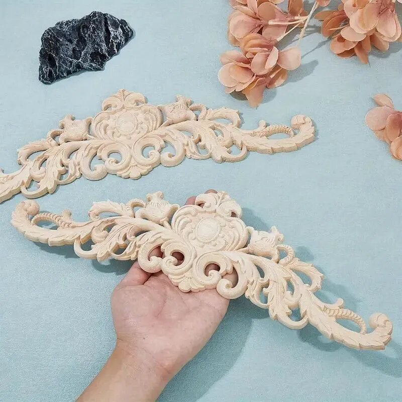 4 шт Длинная деревянная резная аппликация, инкрустация для настенной двери, зеркала, шкафа, комода, декор каминной полки 45X12CM