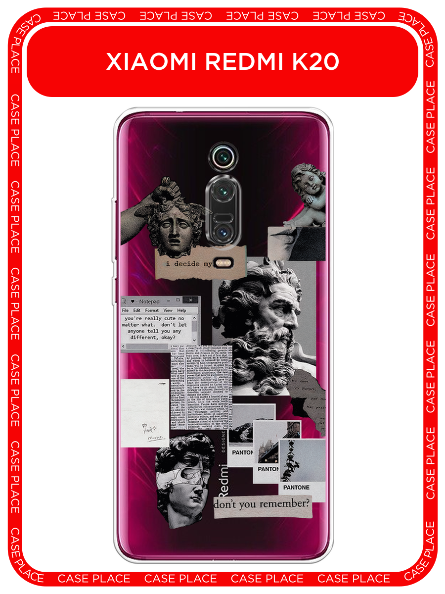 Чехол на Xiaomi Redmi K20 / Сяоми Редми К20 с принтом Коллаж греческие скульптуры, прозрачный