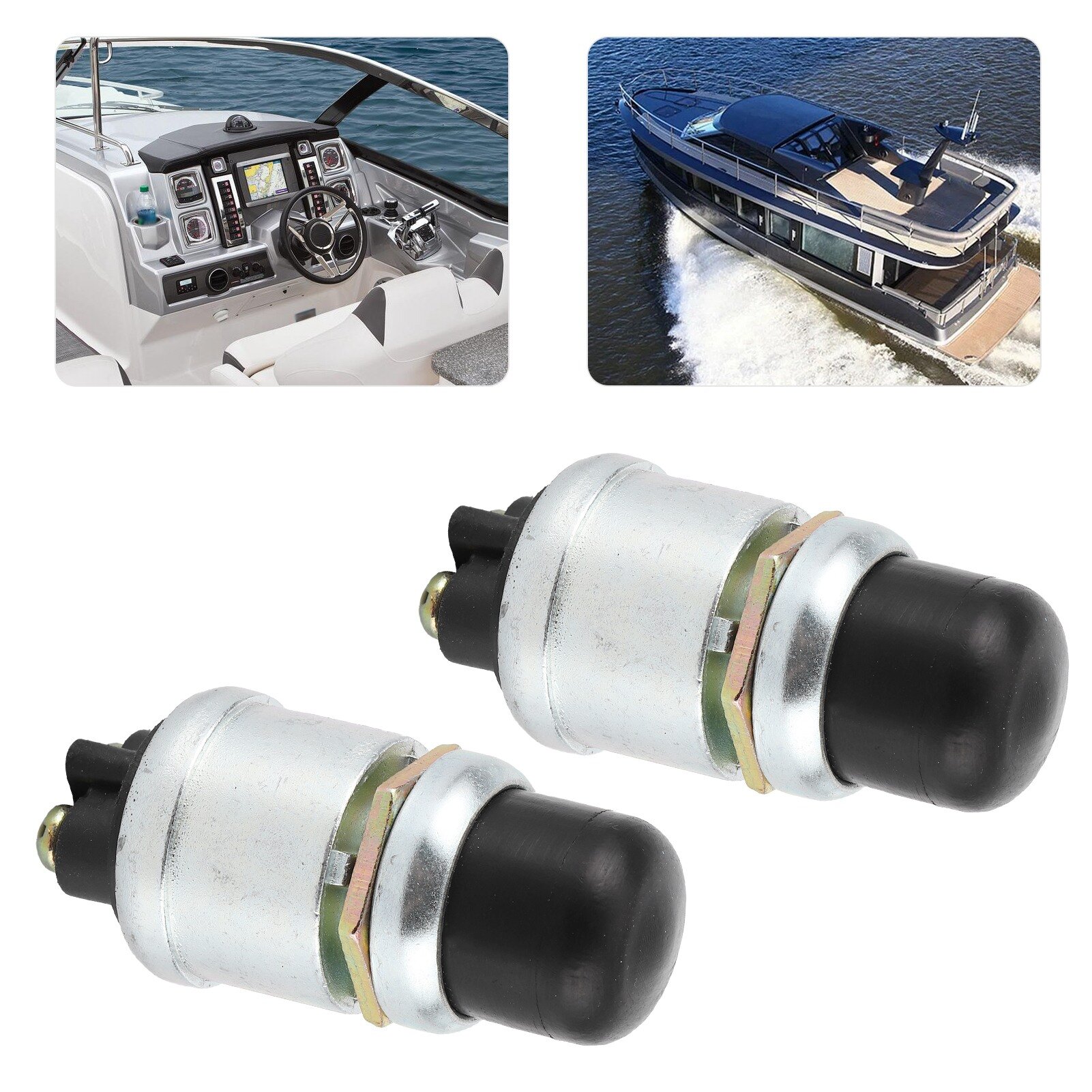 2Pcs Кнопка запуска двигателя рожка SPST нажимная кнопка стартера водонепроницаемая 50A 12V для автомобиля лодки Black+Silver