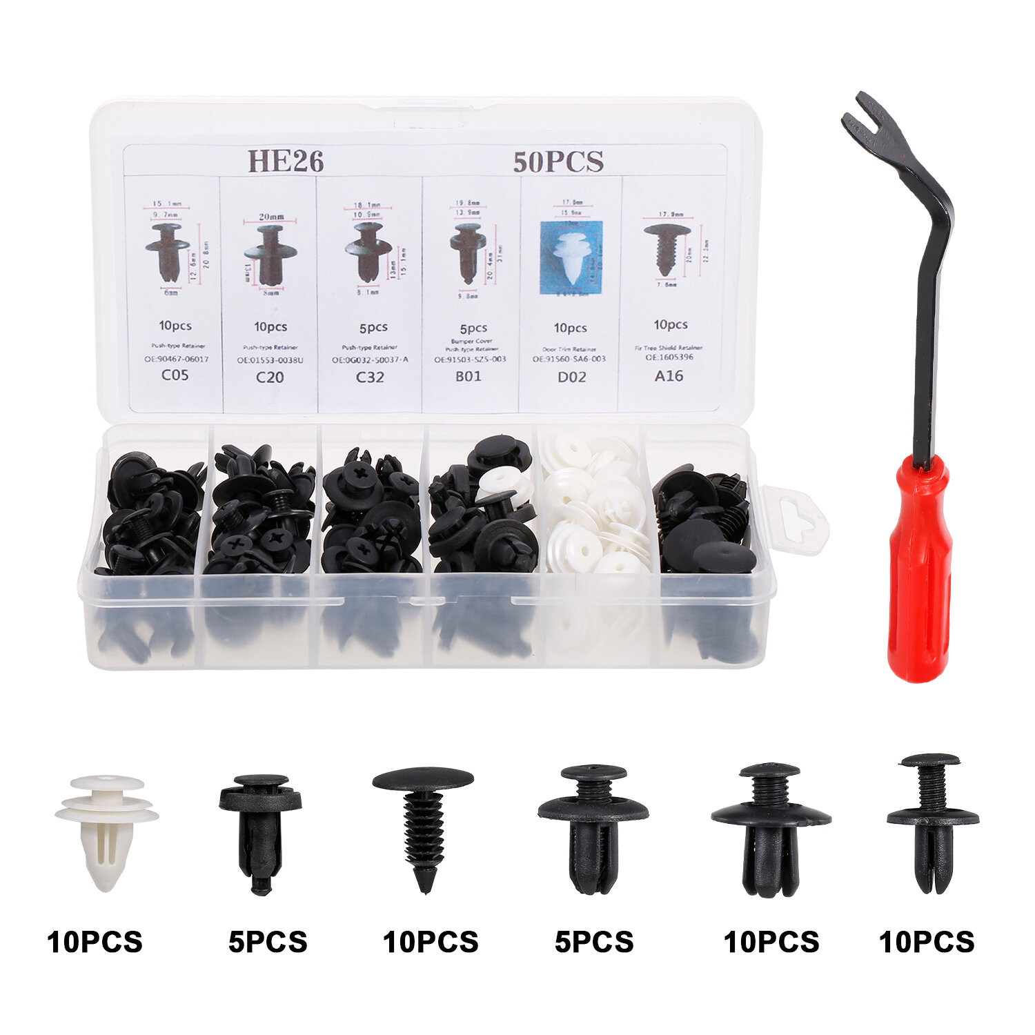 50шт Пластиковый Фиксатор Кузова Автомобиля, Штифт С Заклепками, Крепежные Детали Для Отделки, Формовочный Зажим, Комплект Расширительных Винтов для Сборки Автомобильной Мебели с Инструментом Для Снятия, Отвертка для Транспортных Средств