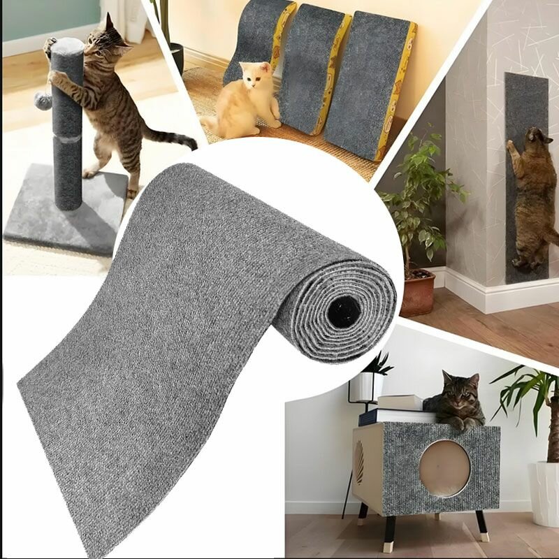 Когтеточка на стену для кошек, самоклеющаяся ковролин, защитная пленка для мебели/стен, серый, 100x30 см, 1 шт