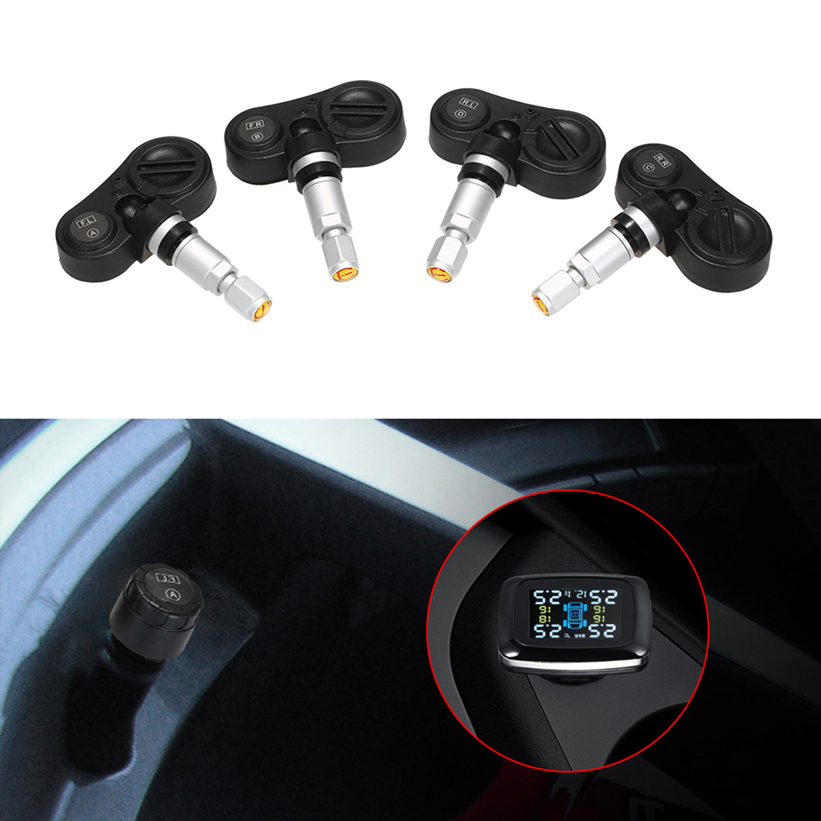 TPMS Smart Car Беспроводная система контроля давления в шинах Цифровой ЖК-дисплей с 4 внутренними датчиками Функция автоматической охранной сигнализации