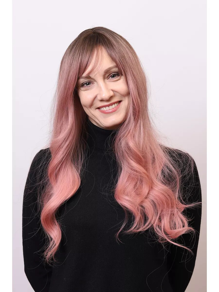 Парик женский длинный розовый локоны