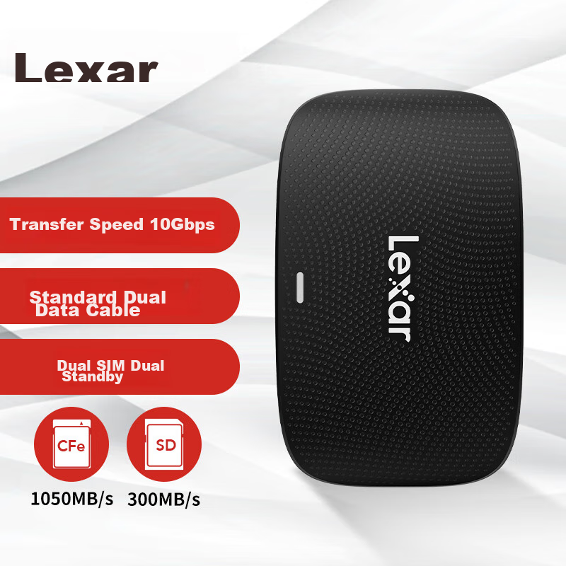 Lexar USB 3.2 High-Speed Card Reader 520U, Two-In CFexpress Type B/SD Dual Card Dual Read, Includes Two-In Data Cable, Lightweight Design