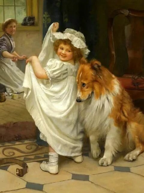 Алмазная картина "девочка мальчик кошка собака" алмазная огранка 40х50 см,40X50CM, белый