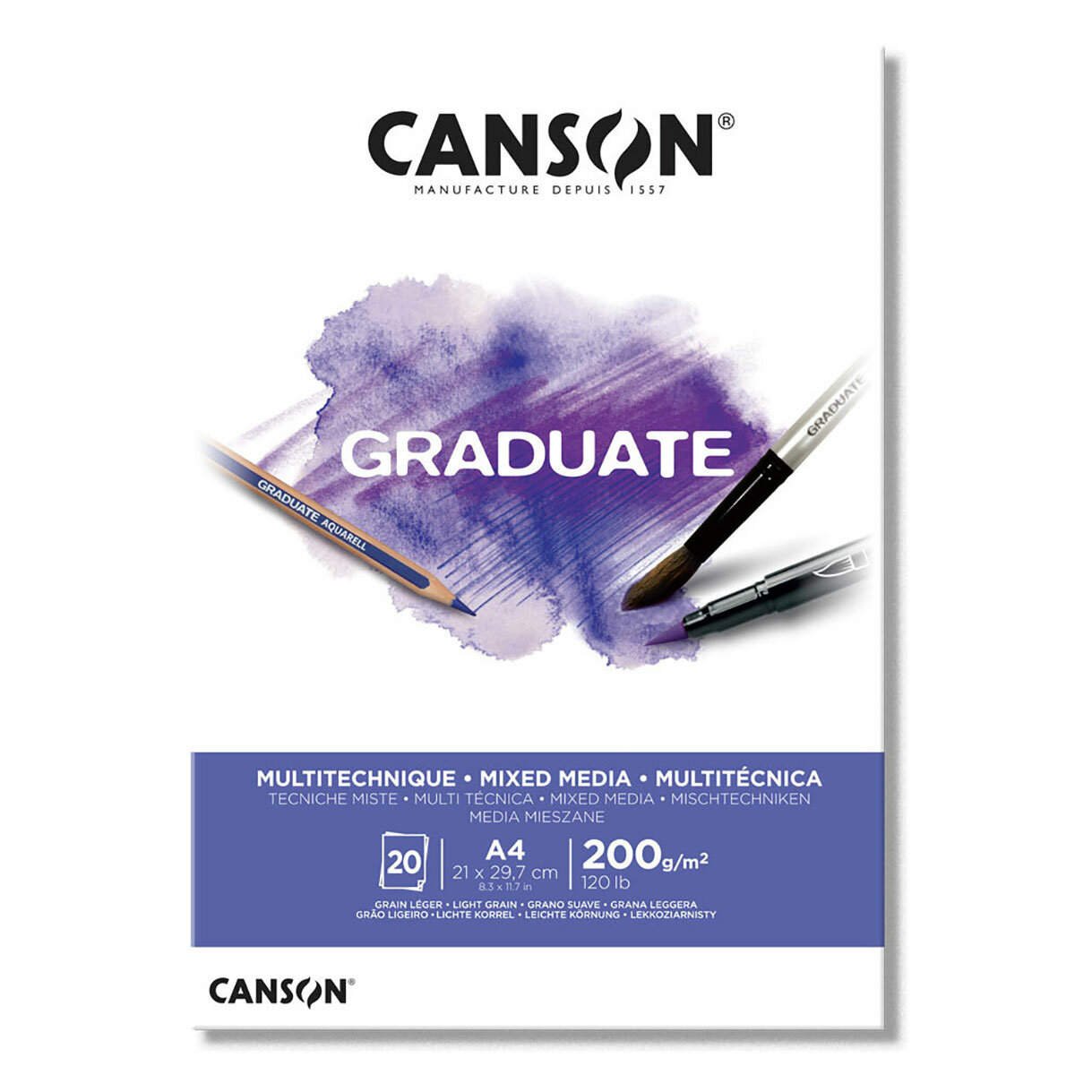 Canson альбом Graduate Mix Media 200 г/м2 A4 21x29.7 см, склейка сбоку, 20 л, белый
