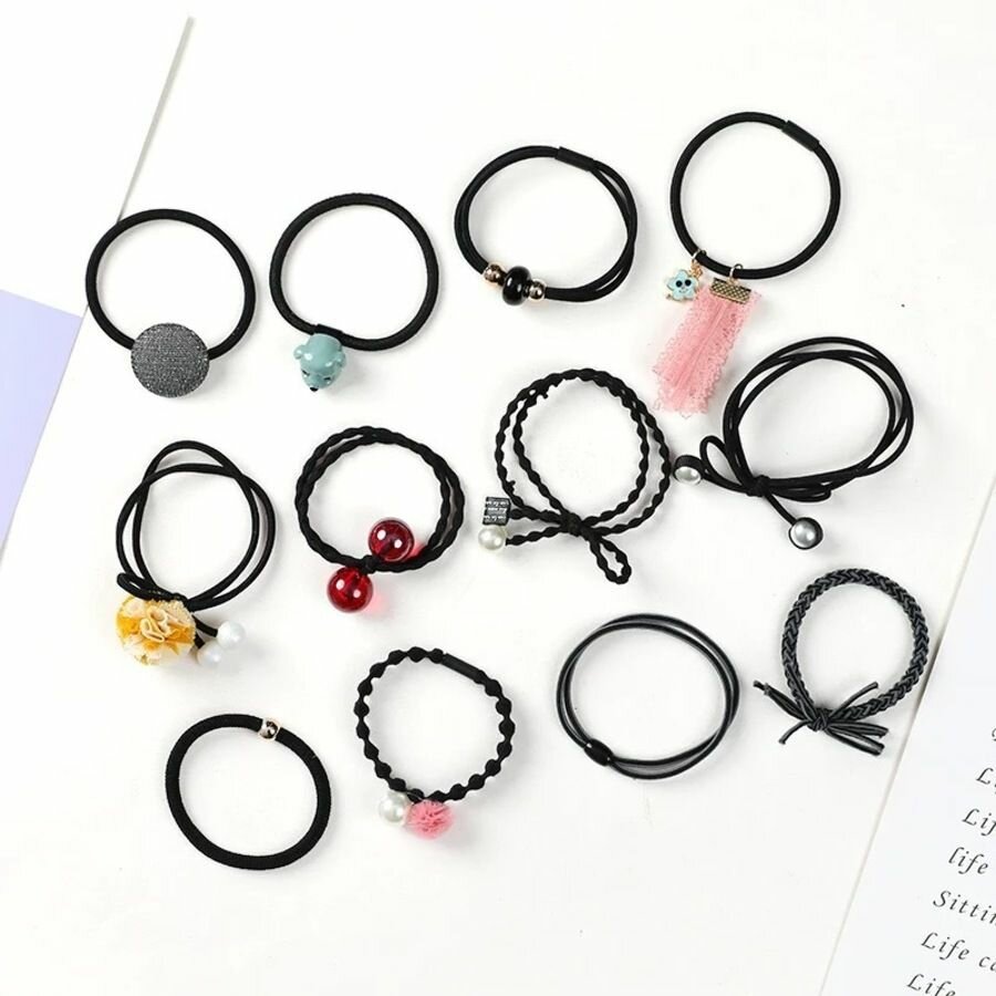 Набор резинок для волос черный 12 шт