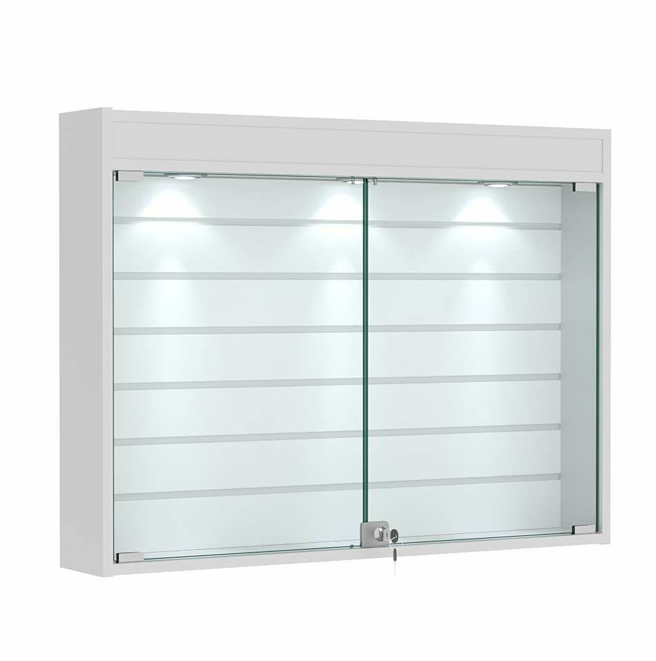 Витрина настенная №3-2Б широкая со встроенной подсветкой, Серый