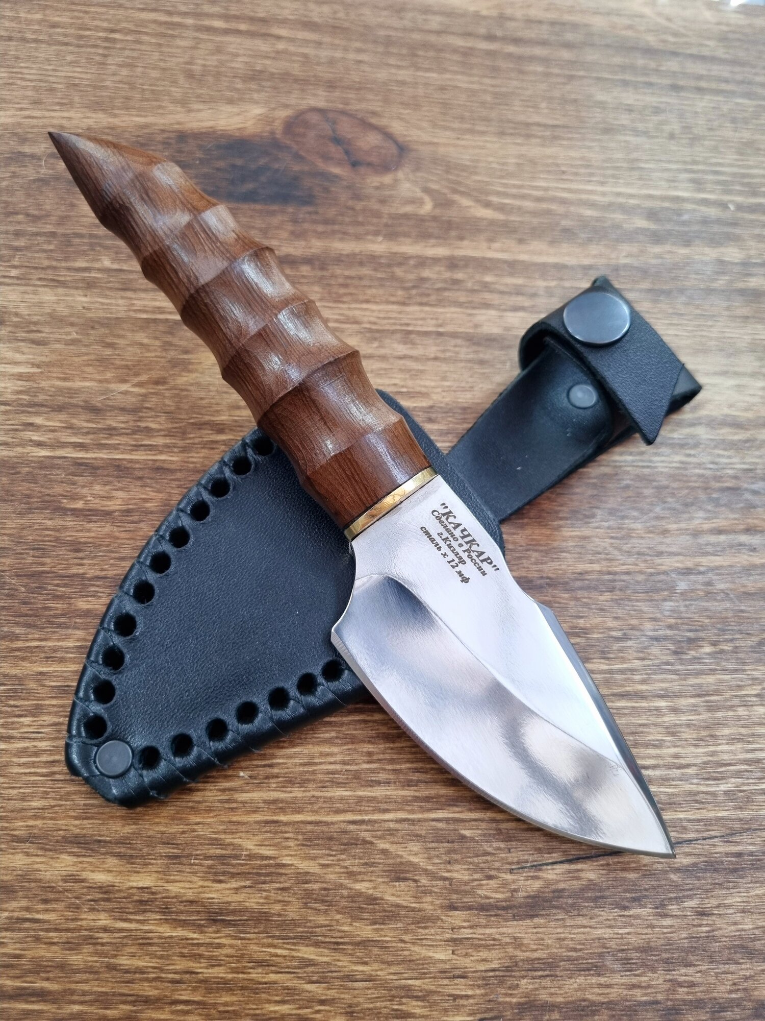 Нож туристический Качкар, сталь Х12МФ, ножны кожаные, рукоять из ореха