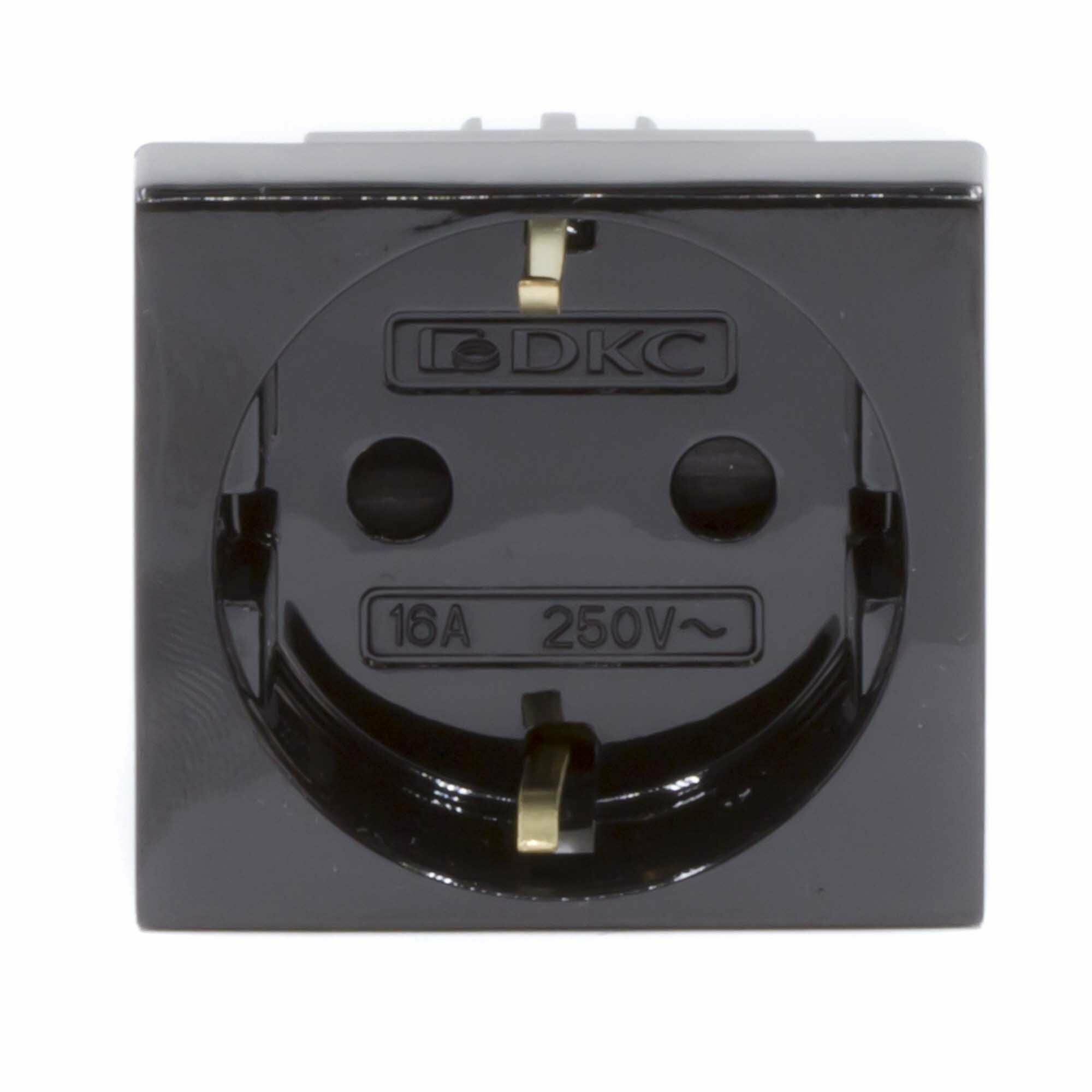 DKC Розетка силовая 2Р+Е, со шторками, «Viva», 2 мод, цвет черный, 45205
