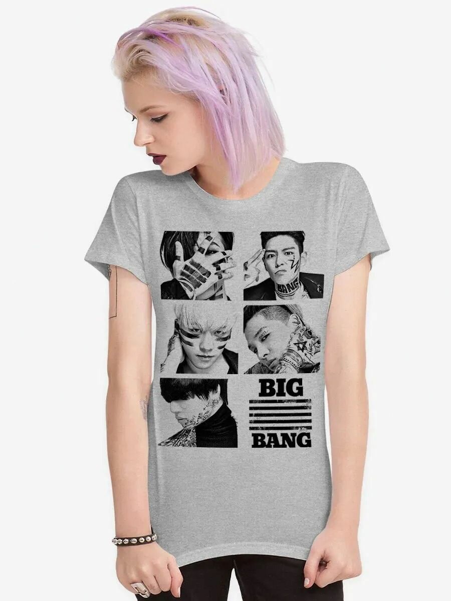 Футболка Design Heroes Big Bang / K-Pop / Женская серый меланж S