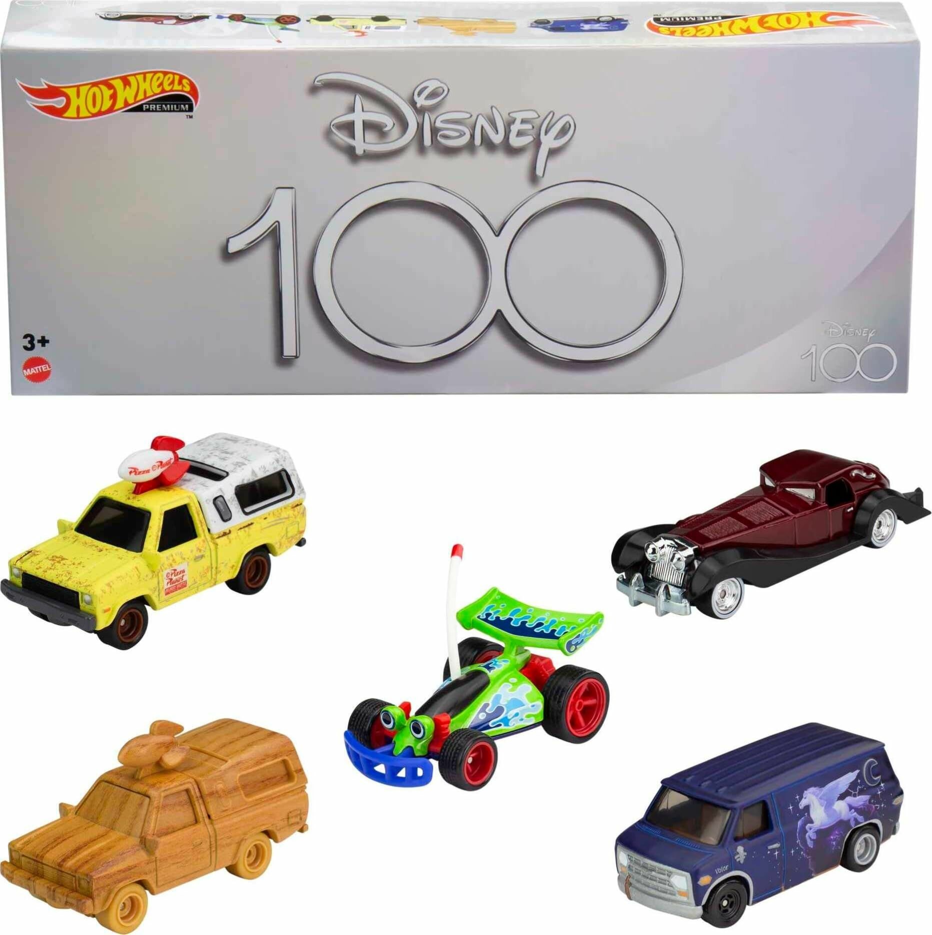 Mattel Hot Wheels Disney Pixar Cars Bundle, набор из 5 игрушечных автомобилей премиум-класса в масштабе 1:64 в коллекционной коробке, посвященной 100-летию компании