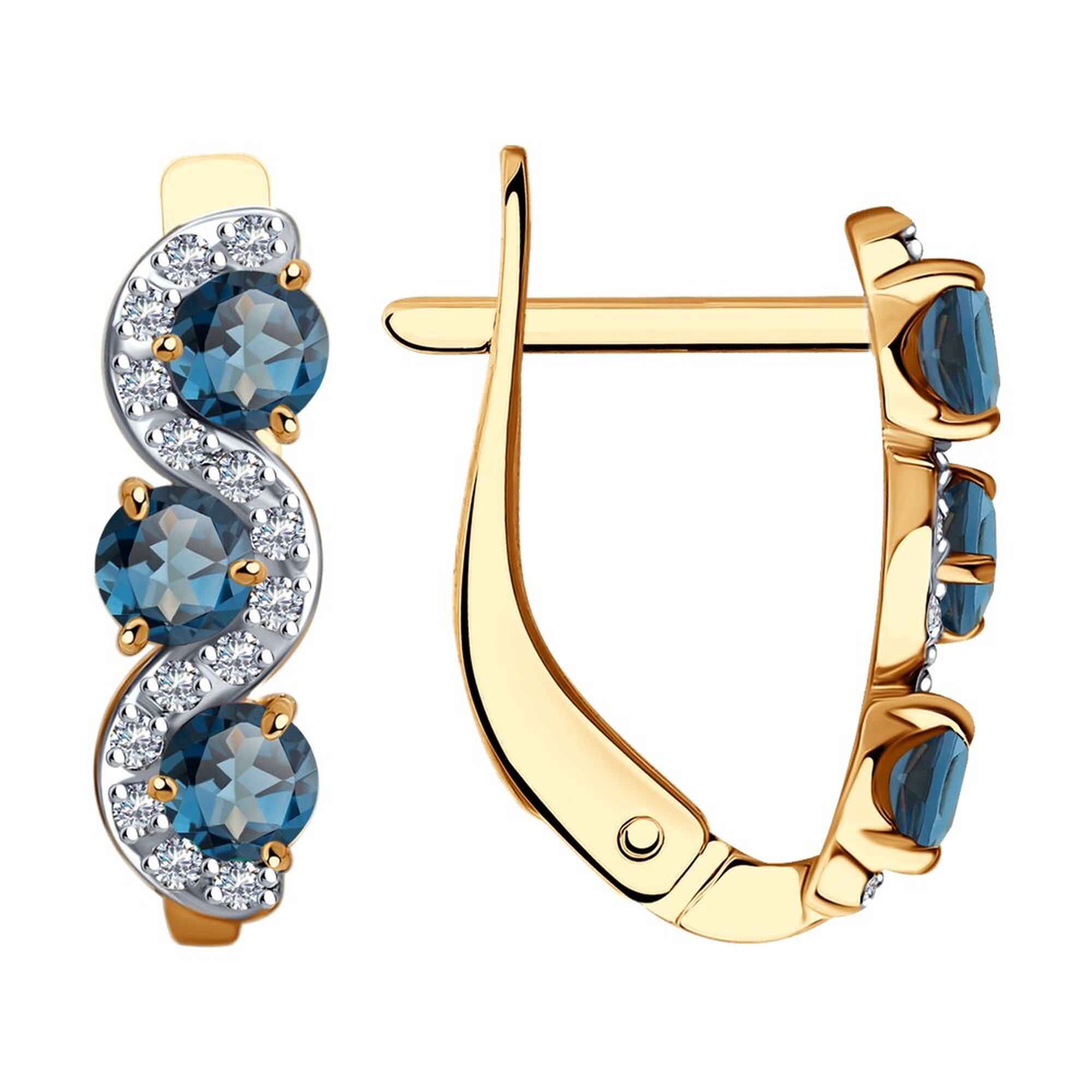 Серьги, красное золото, 585 проба, Лондон топаз, фианит