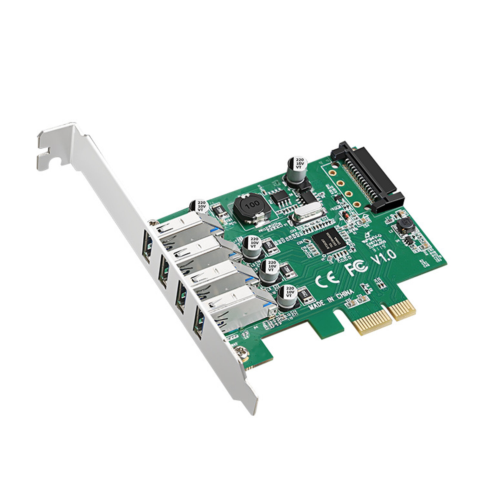 Плата расширения PCIE to USB3.0, блок питания Sata, 4-портовый USB-удлинитель, импортированный для чипа NEC, 5 Гбит/ с для управления настольными играми