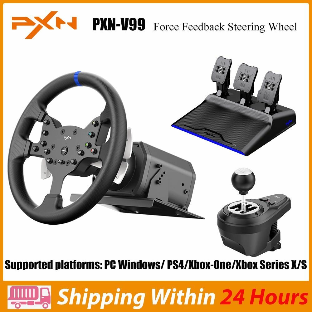 Игровой руль PXN V99 3.2Nm С силовой обратной связью для ПК Windows 7/8/10/11, PS4, XBOX ONE/SERIES X/S