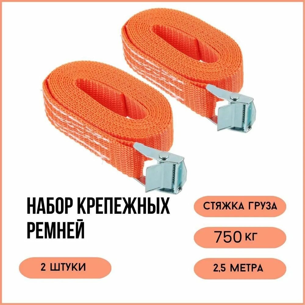 Набор крепежных ремней/стяжка груза, 2 шт, 2,5 метра, 750 кг