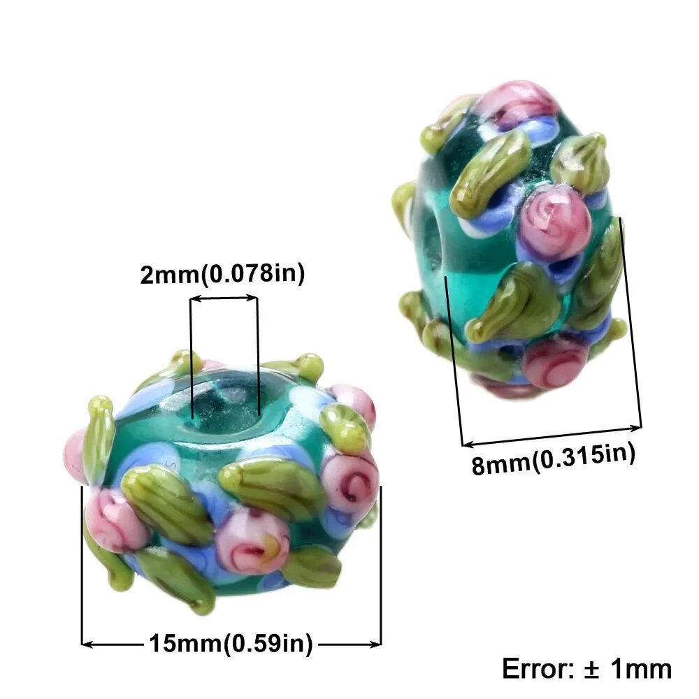 OLINGART Лэмпворк бусины 2 шт. Павлин синий/зеленый Green Blue 06 2PCS