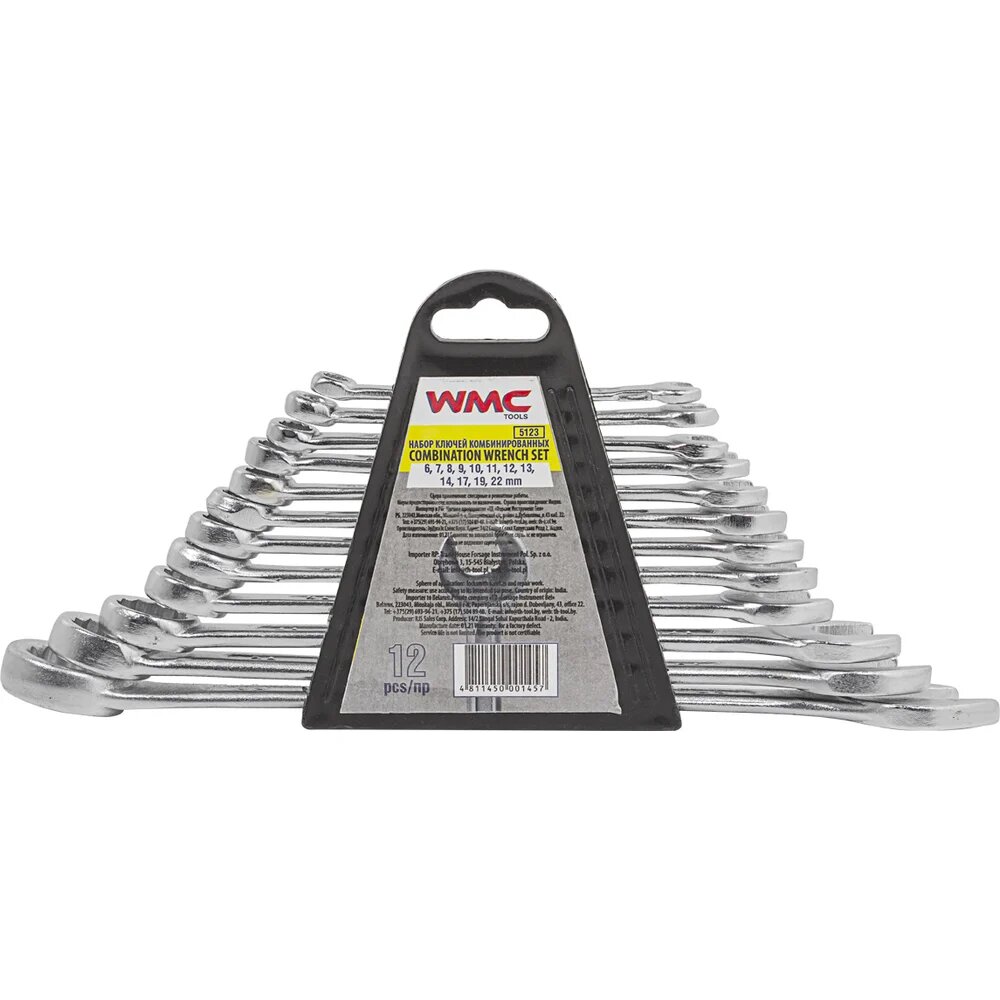 Набор комбинированных ключей WMC TOOLS 12 предметов, в пластиковом держателе WMC-5123(47972)