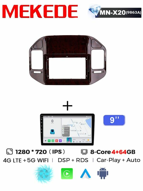 Магнитола 9" Mekede MN X20 Pro 4/64 Gb Mitsubishi Pajero 3 V70 V60 1999-2006 carplay