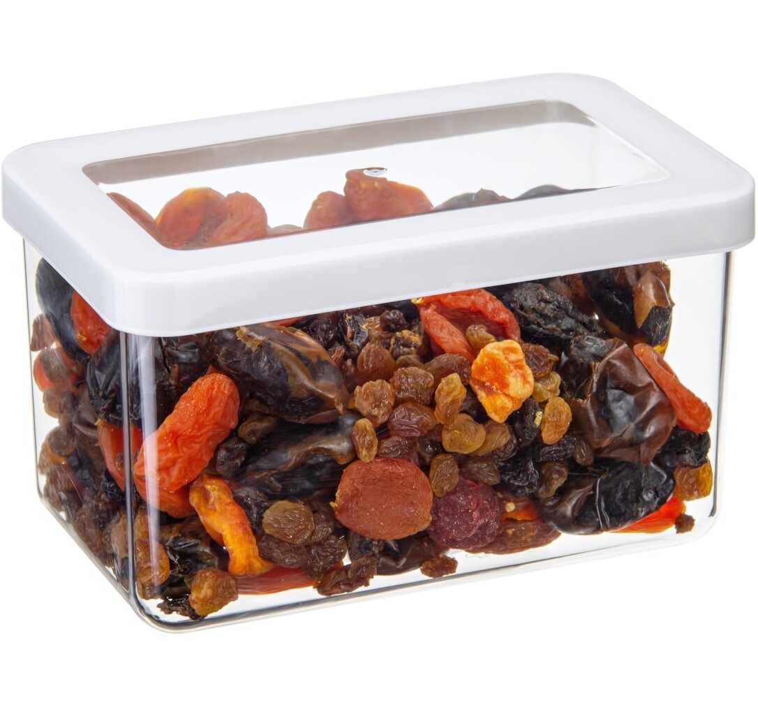 Контейнер "степ" для сыпучих продуктов, 1,1л, герметичный, прозрачный корпус, белая крышка, 16х10х9,5см