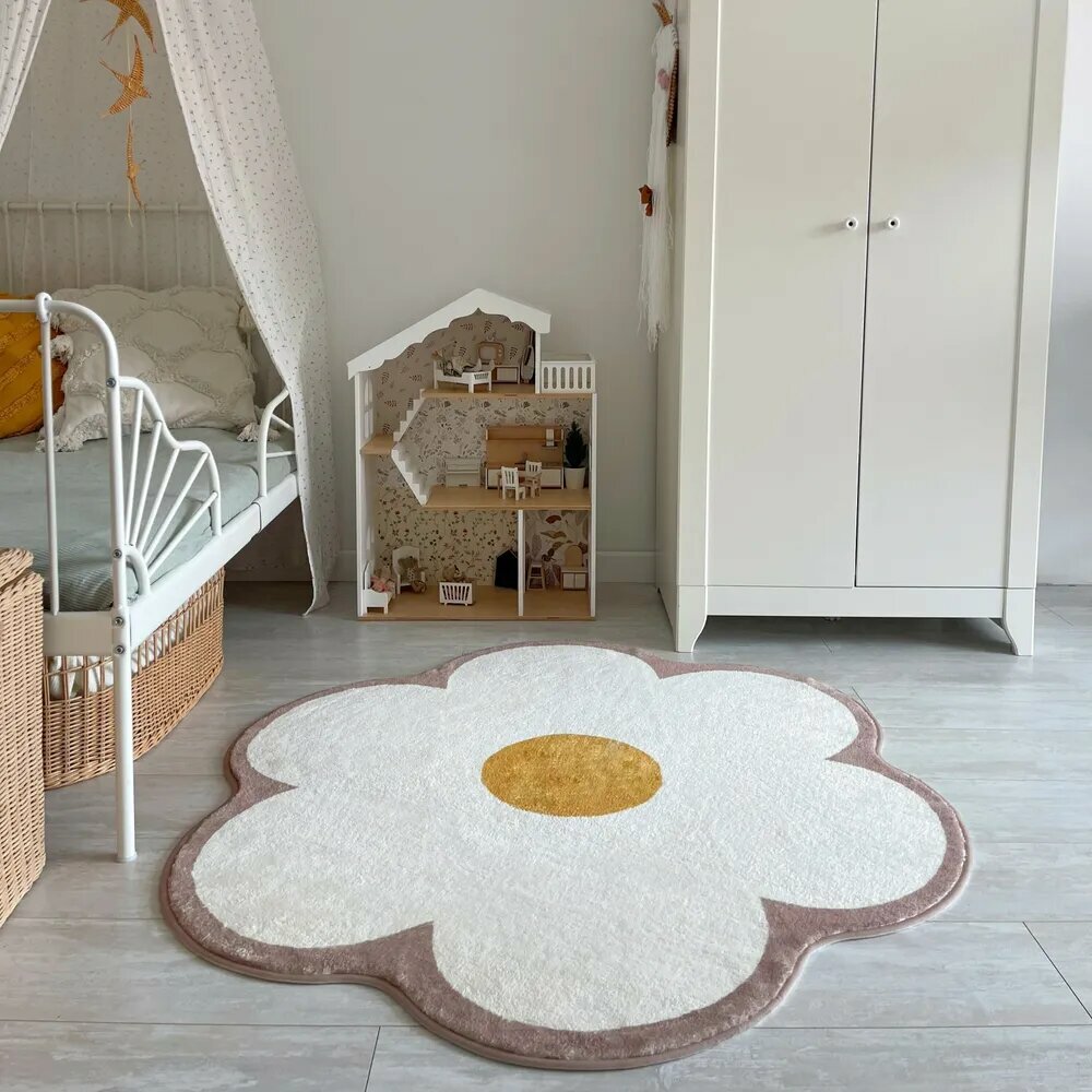 Коврик для детской, Велюр искусственный, Ромашка Красивый цвет W902, 1.2 x 1.2 м