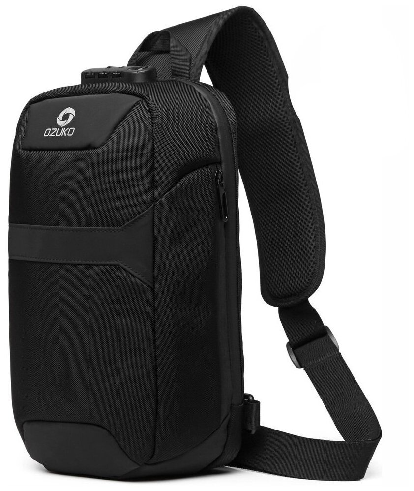 Рюкзак однолямочный Ozuko 9270 черный，Сумка-нагрудник для поездок на работу, курьерская сумка, сумка через плечо