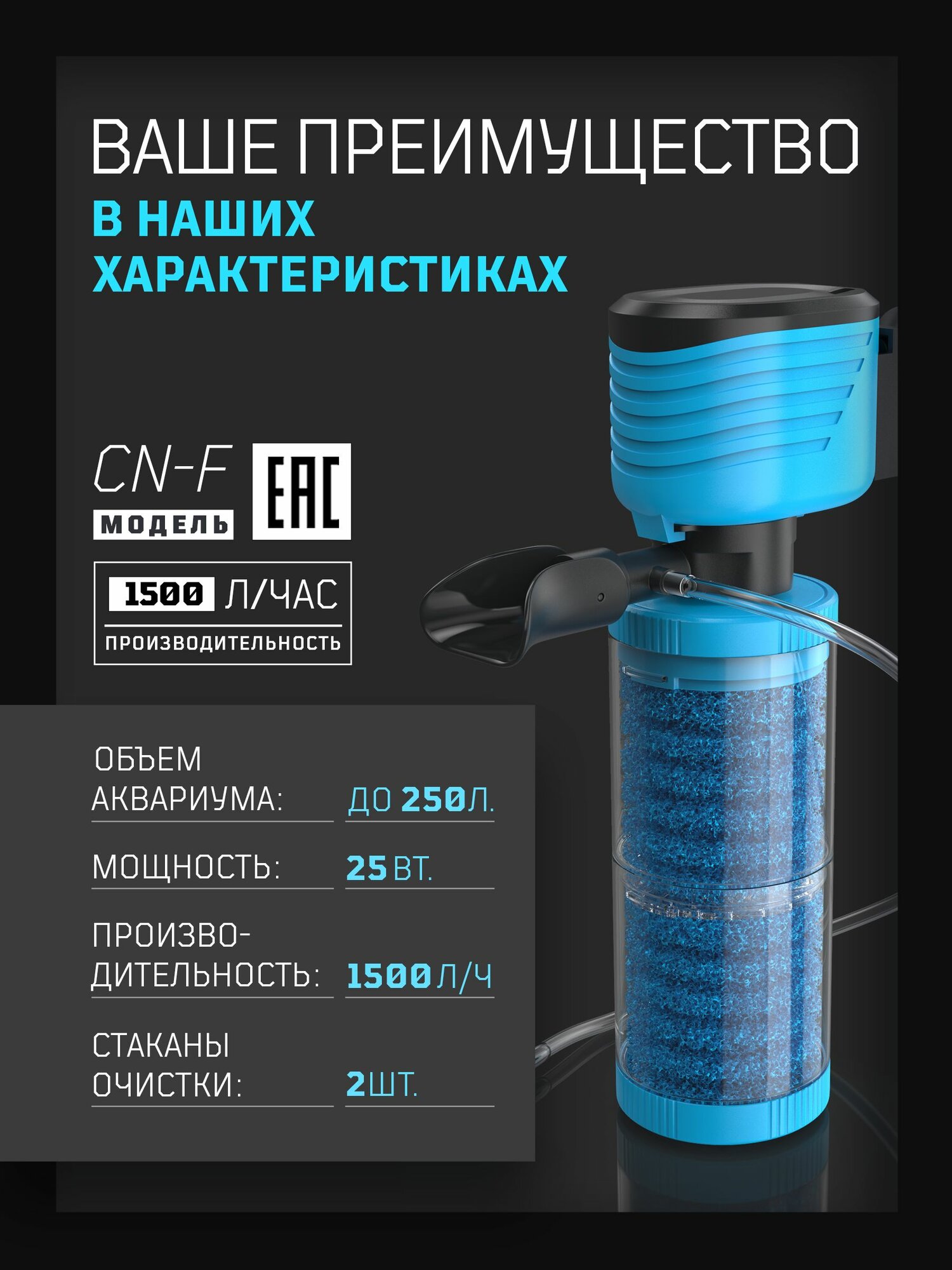 Фильтр внутренний CNF1500, для аквариума до 150 л, биологическая очистка