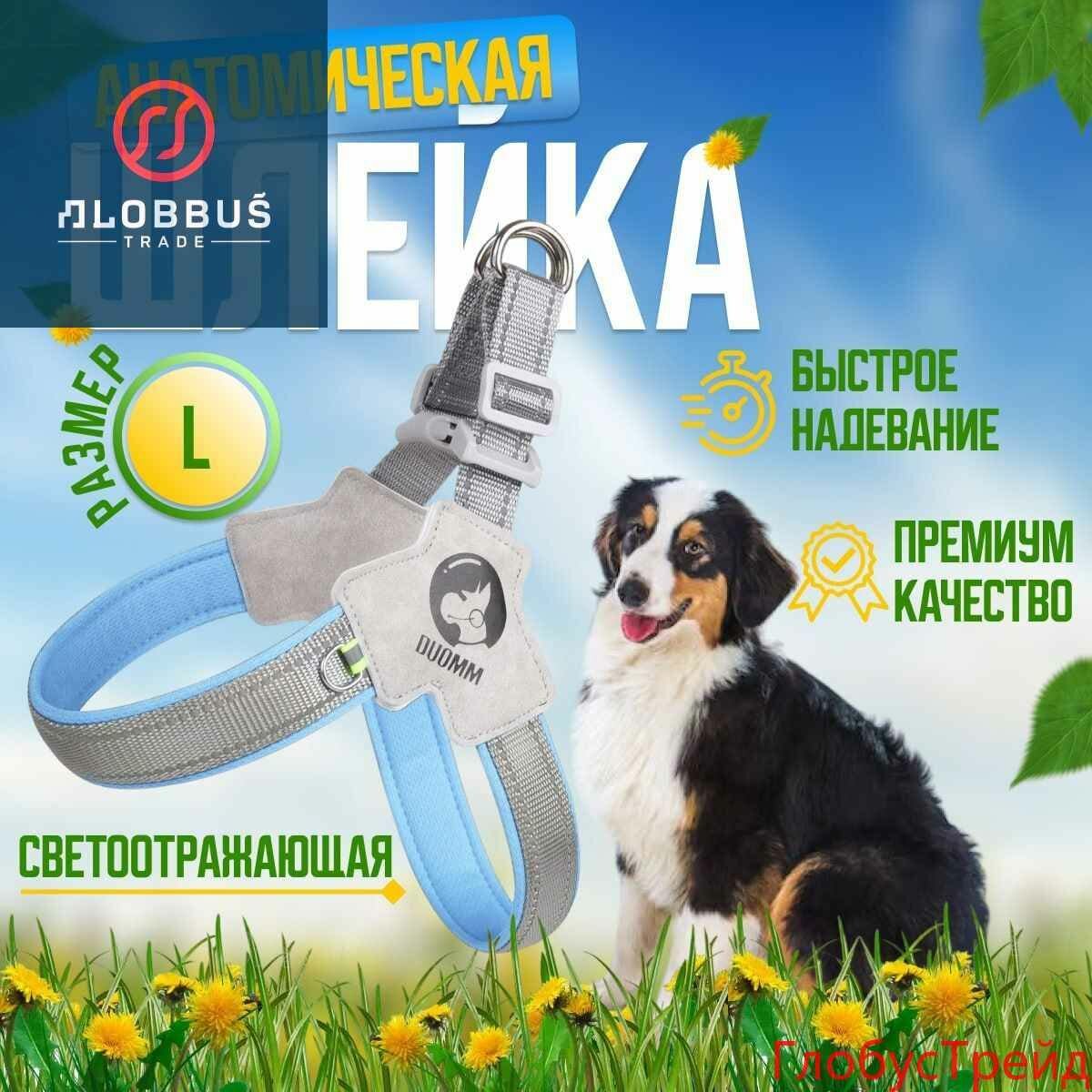 Анатомическая шлейка для собак крупных пород, средних и мелких пород, голубая, размер L