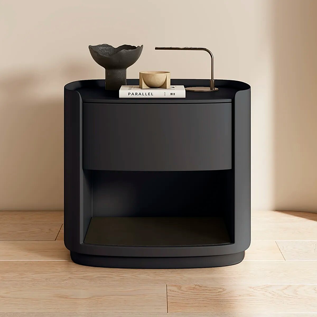 Тумбочка прикроватная с одним ящиком в современном стиле обитая экокожей Nomi 40 см (черный)