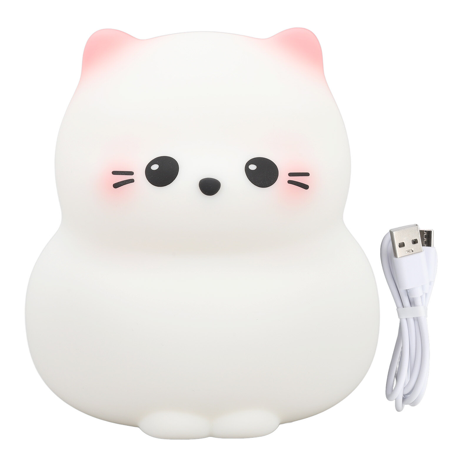Милый ночник в виде кошки, USB-перезаряжаемый, с 3 уровнями яркости, сенсорным управлением, силиконовый детский светильник для спальни и детской комнаты.