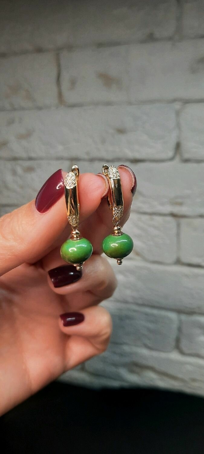 Серьги с подвесками, фианит, бирюза