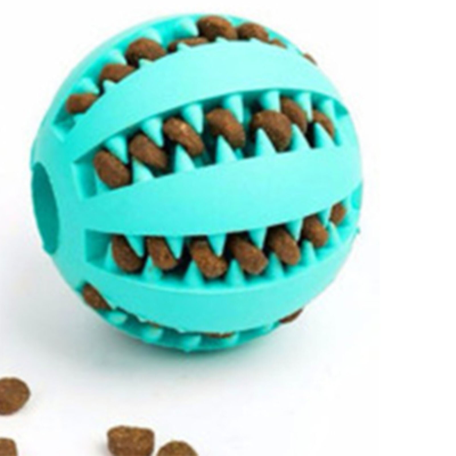 Игрушечный мяч для лакомства для собак, натуральный каучук, прорезывание зубов, жевательная еда, диспенсер, устойчивый к укусам, интерактивная игрушка-головоломка для собак, мяч, светло-голубой M