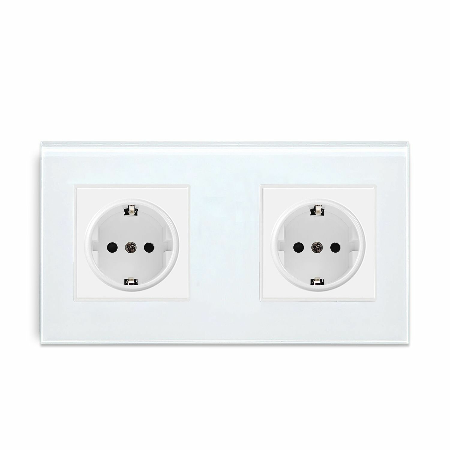 Розетка электрическая с заземлением, Панель закаленное стекло, 16A 3.5 кВт, двойная белая